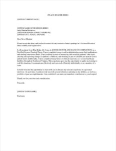 Printable Entry Level Nurse Cover Letter Template