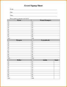 Printable Event Sign-up Sheet Template
