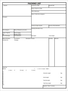 Printable Export Packing List Template