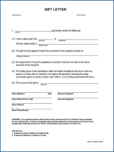 Gift Letter Template for Down Payment (Free Sample)