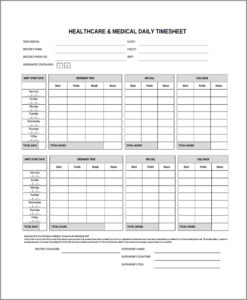 Printable Home Health Care Timesheet Template