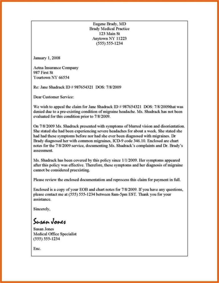 Printable Insurance Company Appeal Letter Template