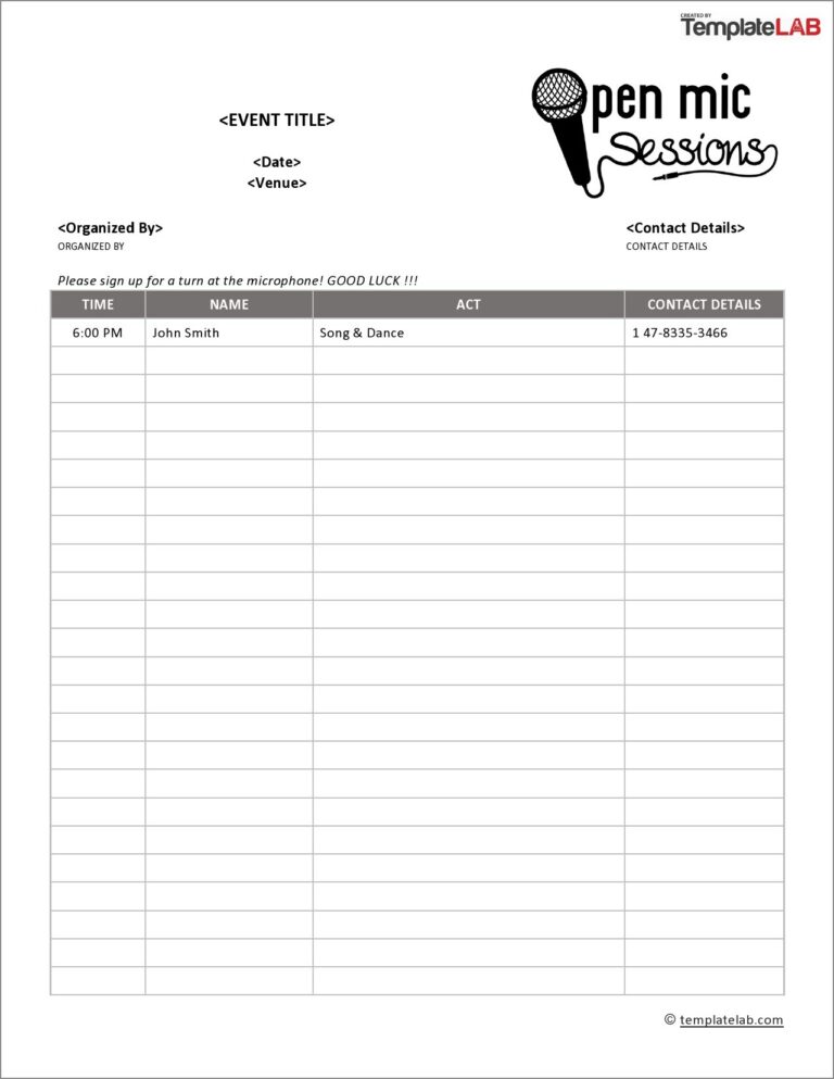 Printable Karaoke Sign-up Sheet Template