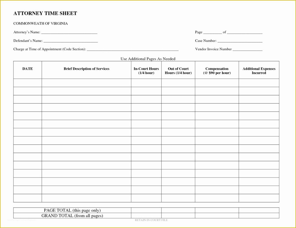 Free Printable Legal Timesheet Template