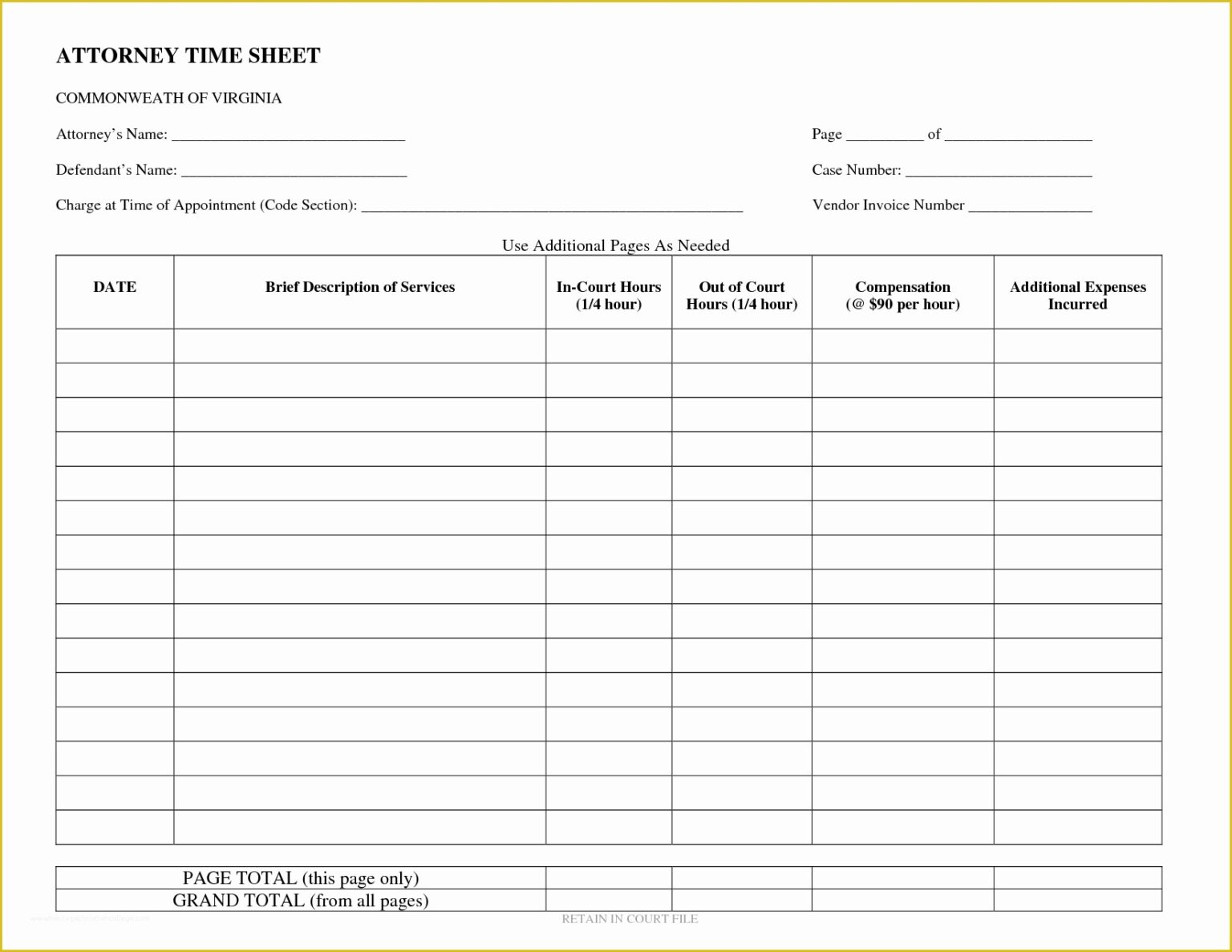 Free Printable Legal Timesheet Template
