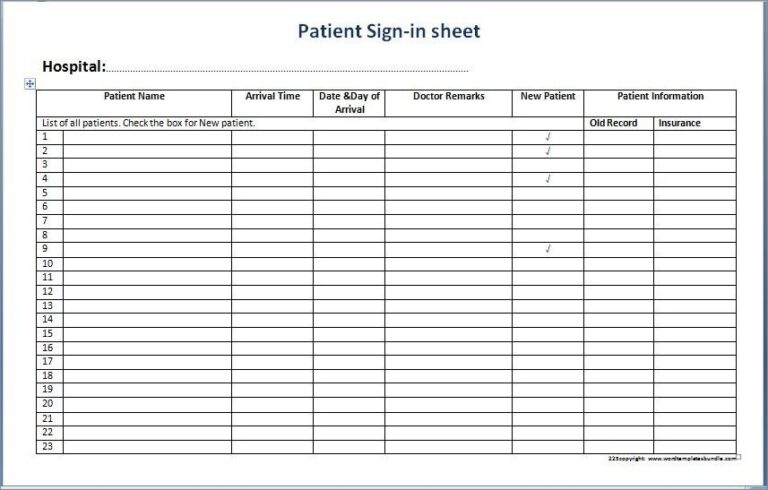 Medical Office Sign-in Sheet Template