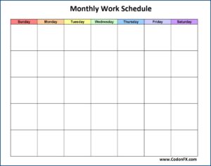 Monthly Work Schedule Template (Free Printable)