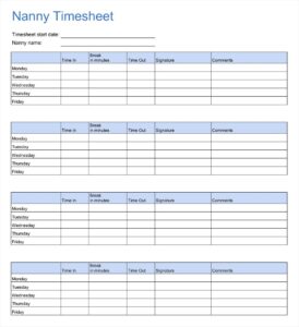 Free Printable Nanny Timesheet Template