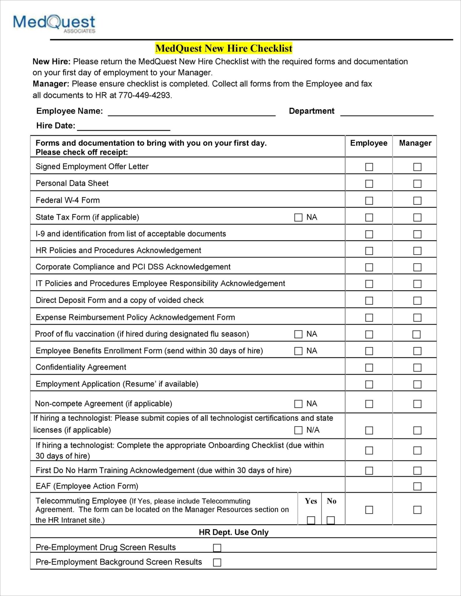 New Hire Checklist Template