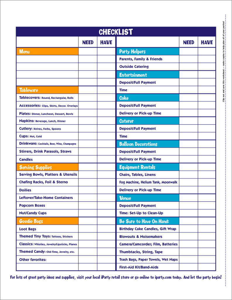 Free Printable Party Checklist Template