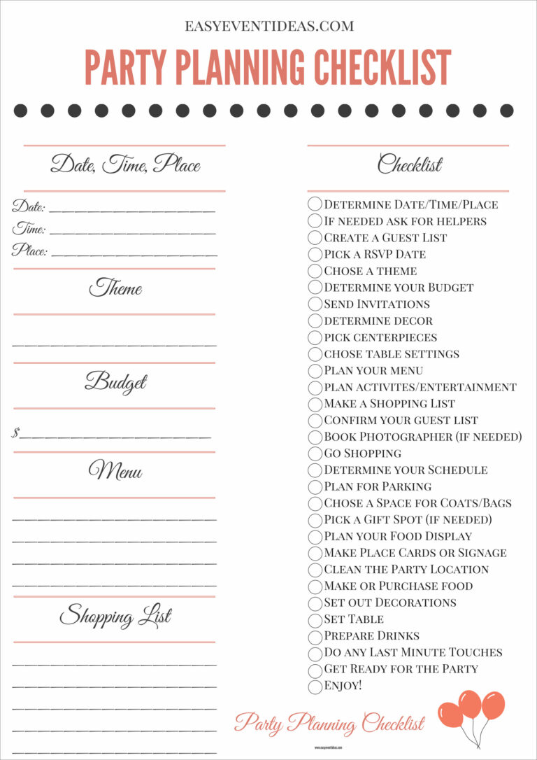 Party Planning Checklist Template