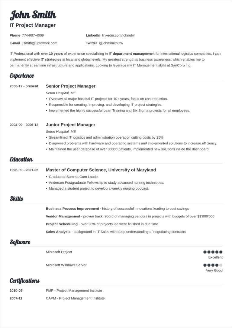 Free Printable Plain Resume Template