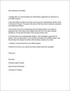 Recommendation Letter Template for Graduate School