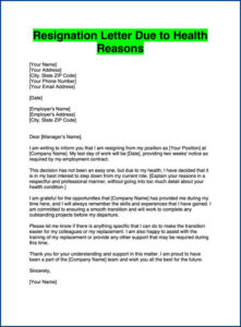 Resignation Letter Template Due To Health