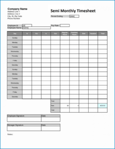 Free Printable Semi Monthly Timesheet Template [Excel]