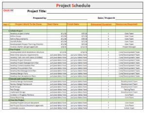 Simple Project Schedule Template