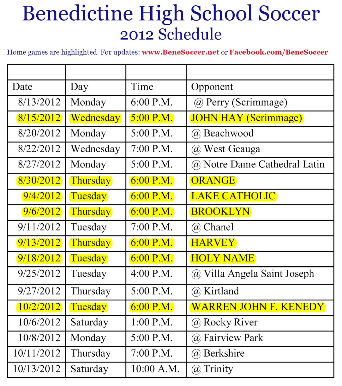 Printable Soccer Schedule Template