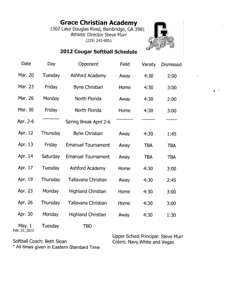Softball Schedule Template