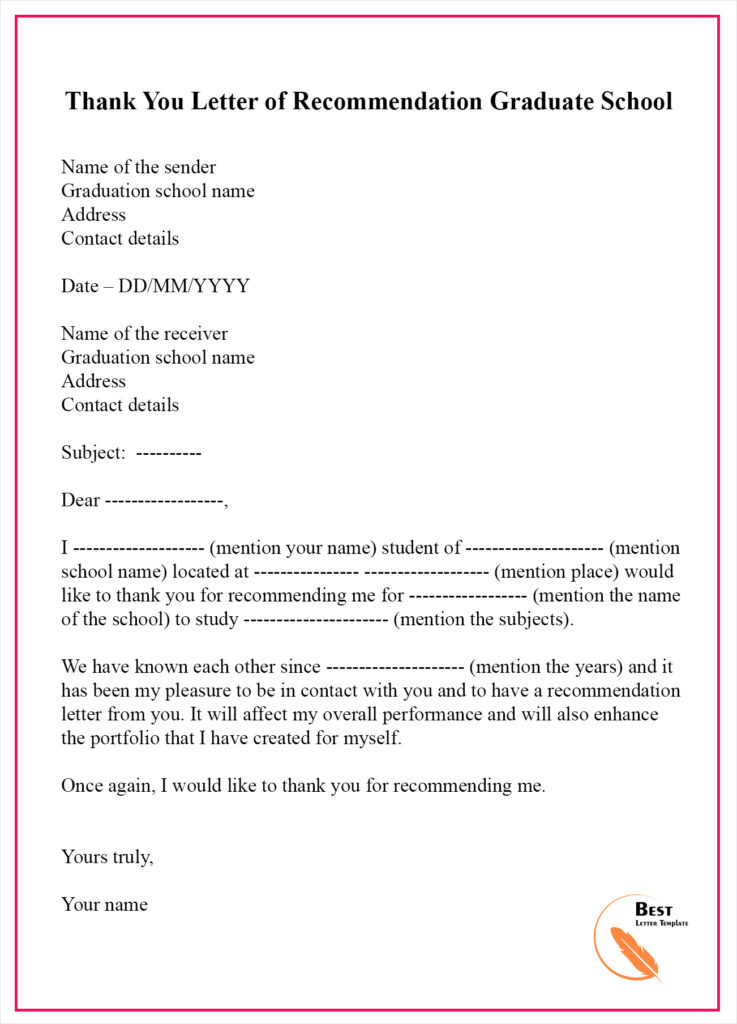 Thank You Letter Template For Writing Recommendation