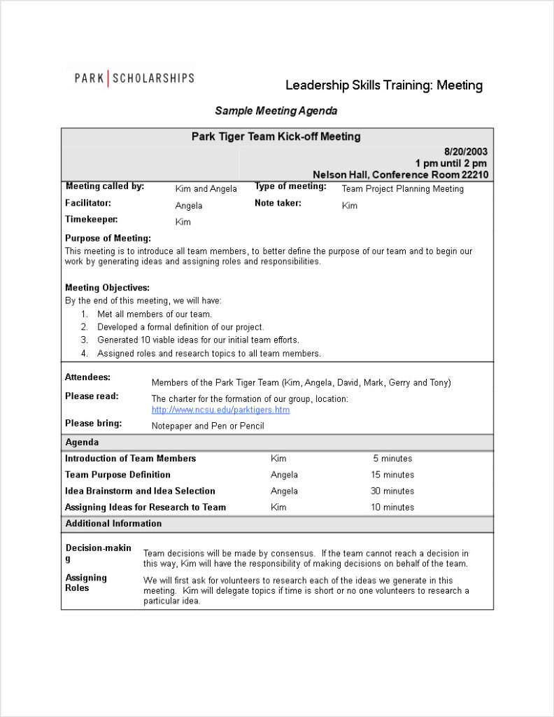 Free Printable Training Meeting Agenda Template
