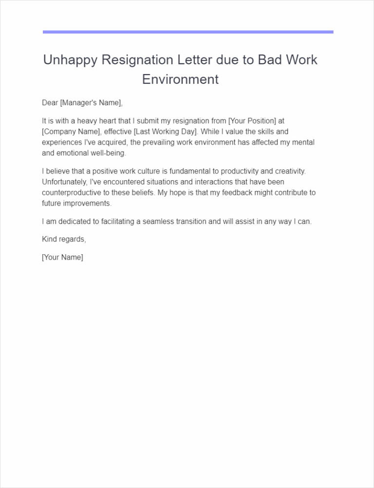 Unhappy Resignation Letter Template Due To Poor Management