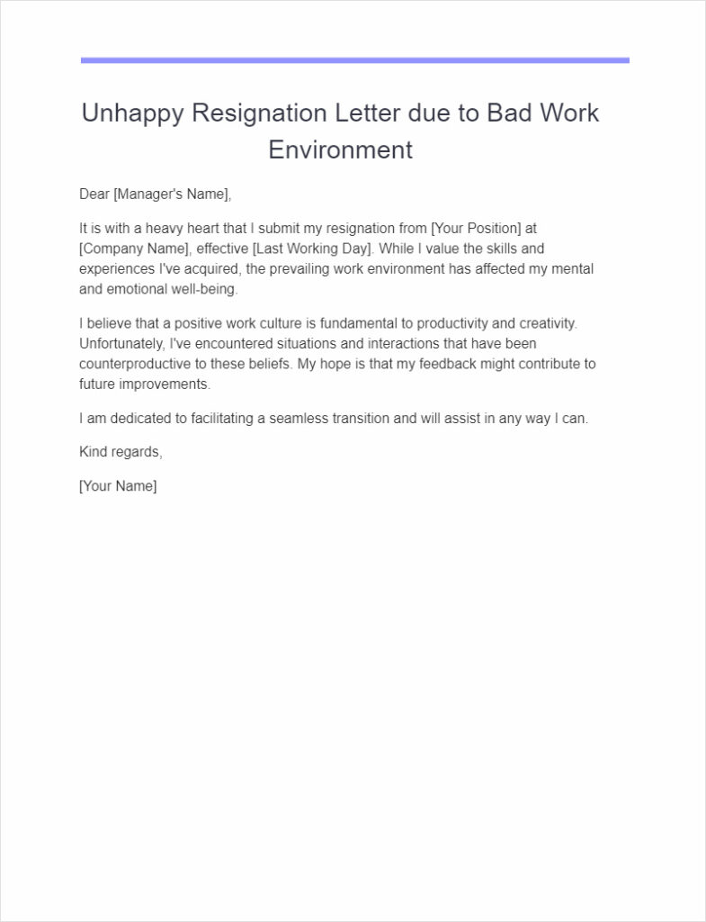 Unhappy Resignation Letter Template Due To Poor Management