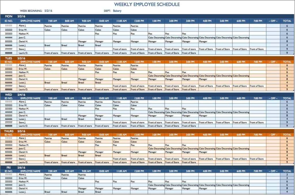 Printable Weekly Staff Schedule Template