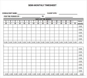 Free Printable Semi Monthly Timesheet Template [Excel]