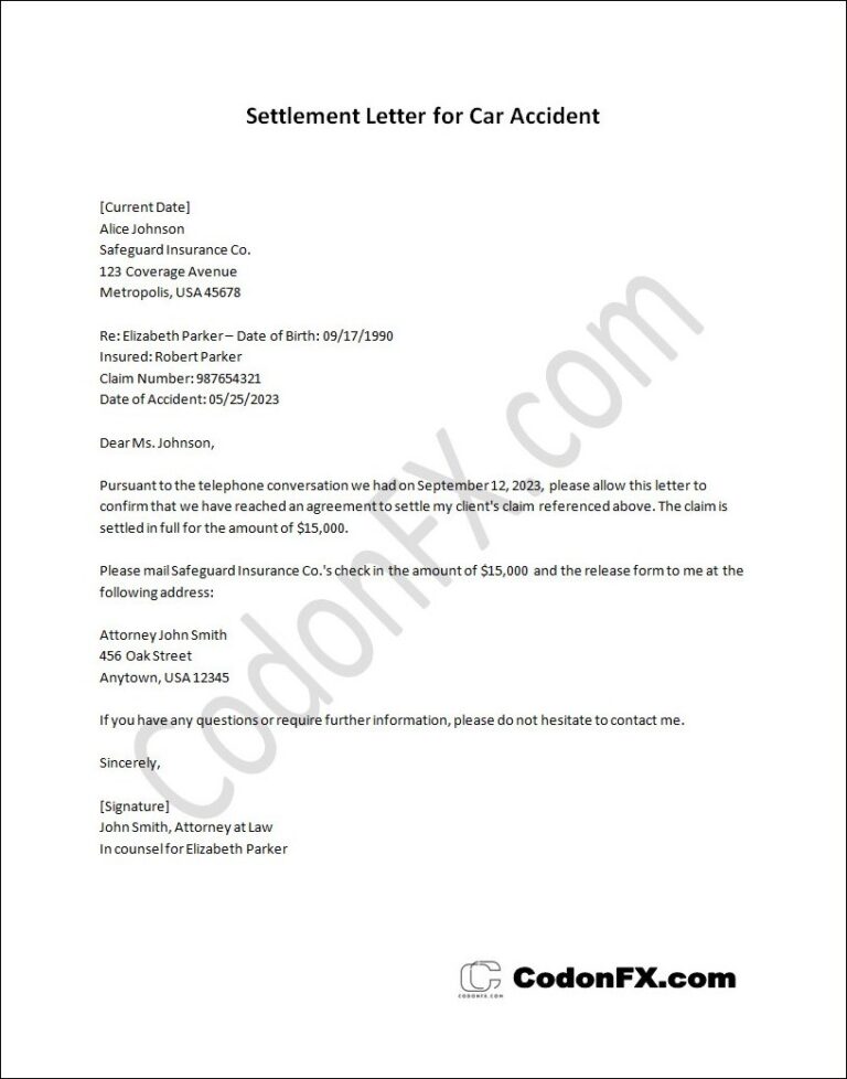Settlement Letter Template for Car Accident