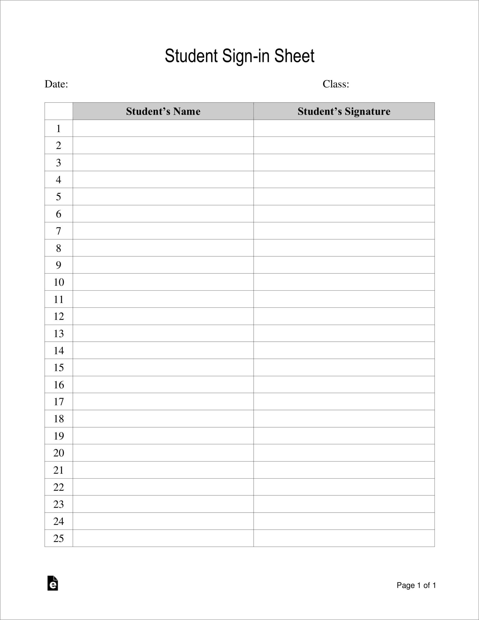 Free Printable General Sign-in Sheet Template