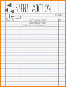 Silent Auction Sign-up Sheet Template