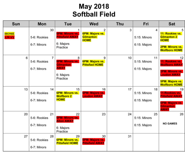 Softball Schedule Template