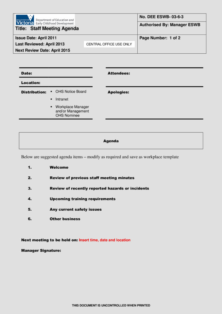Free Printable Staff Meeting Agenda Template