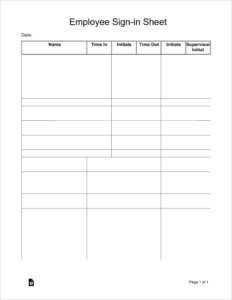 Printable Blank Staff Sign-in Sheet Template