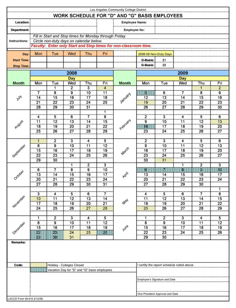 Staff Work Schedule Template