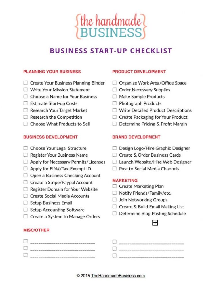 Startup Business Checklist Template