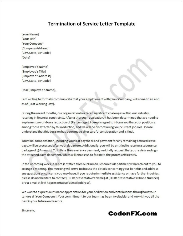 Termination of Service Letter Template (Ready To Use)