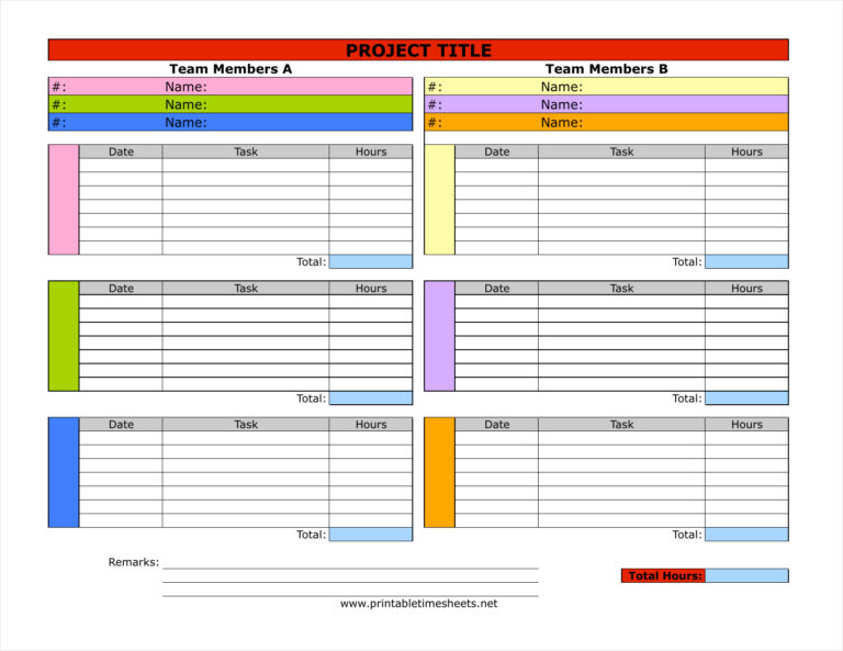 Printable Timesheet Template For Project Management