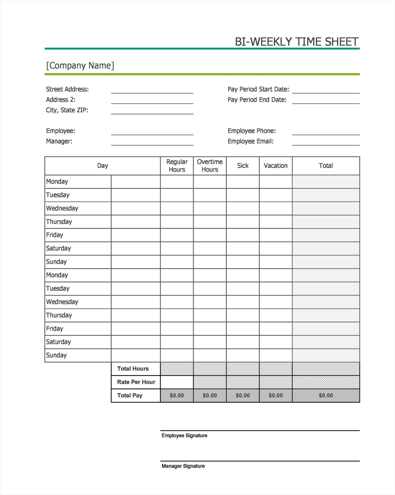 Printable Timesheet Template For Small Business