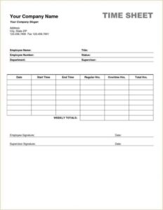Printable Timesheet Template For Small Business