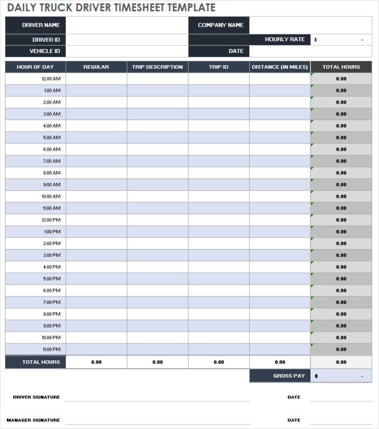 Printable Timesheet Template For Truck Drivers