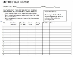 Printable Timesheet Template For Truck Drivers