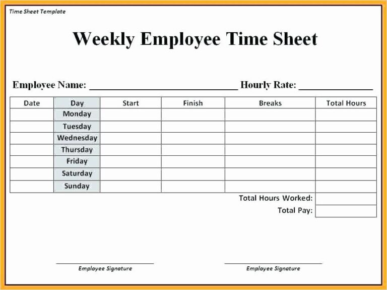 Printable Timesheet Template With Lunch Break
