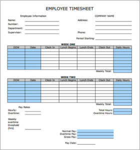 Printable Timesheet Template With Lunch Break