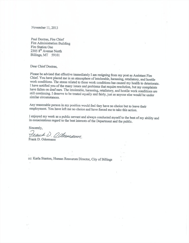 Toxic Work Environment Resignation Letter Template