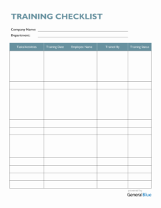Training Checklist Template