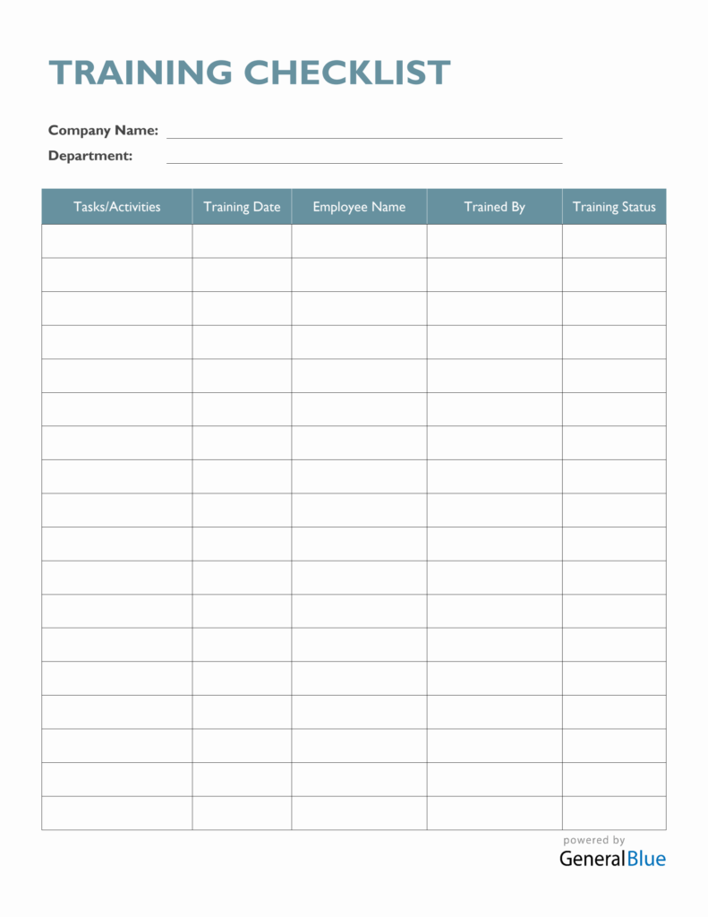 Training Checklist Template