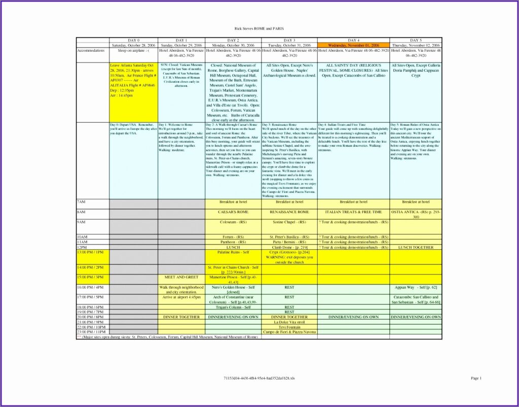 Free Printable Travel Schedule Template