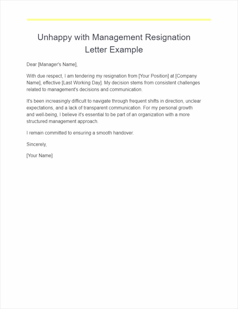 Unhappy Resignation Letter Template Due To Poor Management