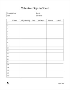 Free Printable Volunteer Sign-in Sheet Template